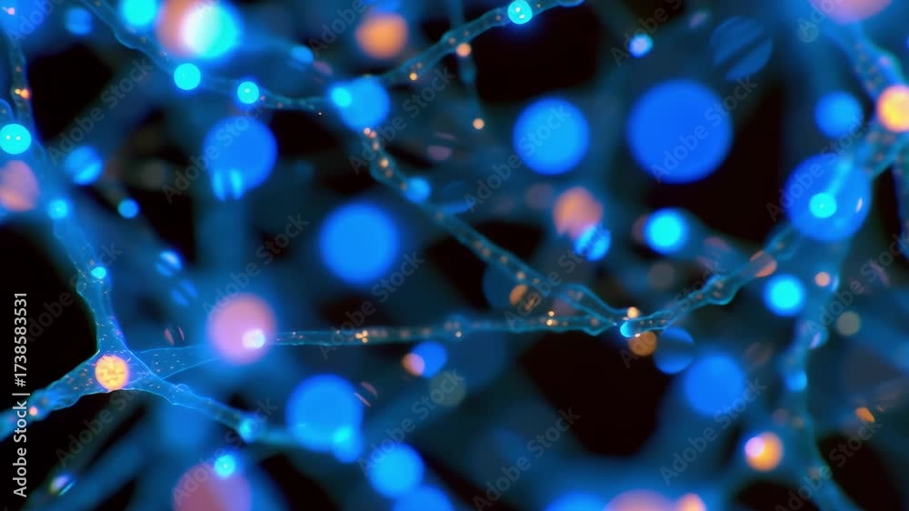 Animation of a glowing neural network with firing synapses. Electrical ...