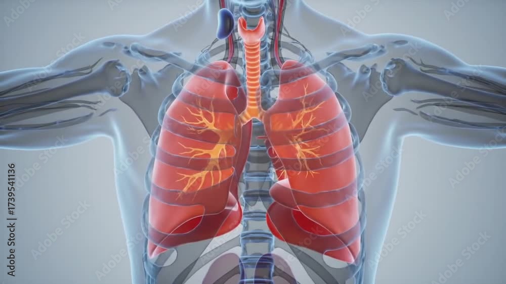 Stockvideon Medical 3D animation showing human lungs and trachea ...