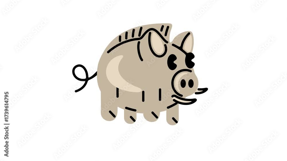 Boar, wild boar, aper, hog and swine, graphic animation. Alpha channel ...