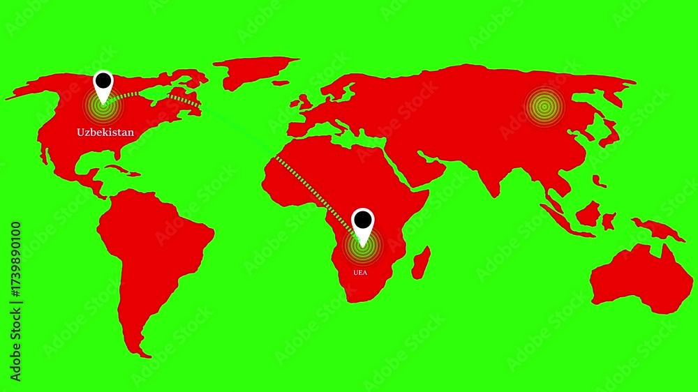 A world map show location Uzbekistan UEA from Armenia on green ...
