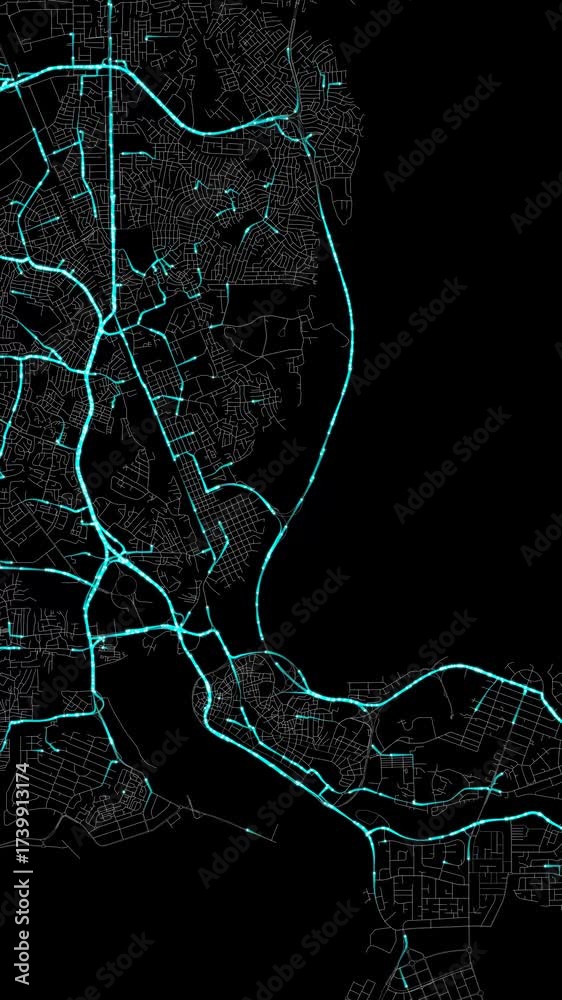 Urban Traffic Flow Map Simulation Portrait Mode in Lagos, Nigeria, GPS ...