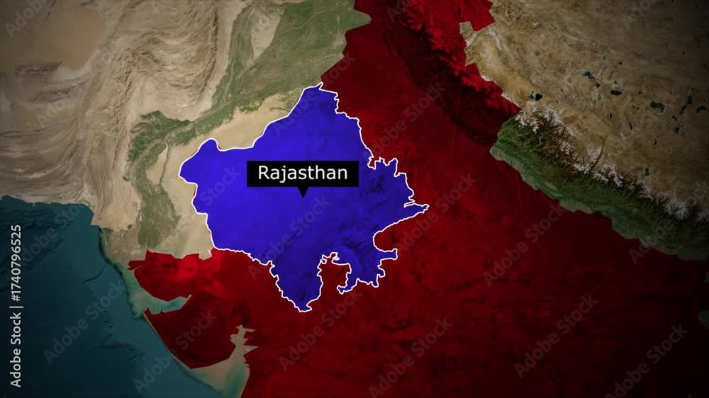 Rajasthan map highlight animation, India state location zoom, political ...