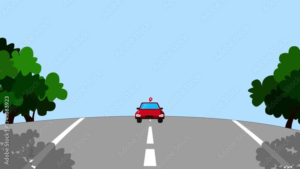 Car on Road with Location Pin Animated, Animation of a car on a road ...