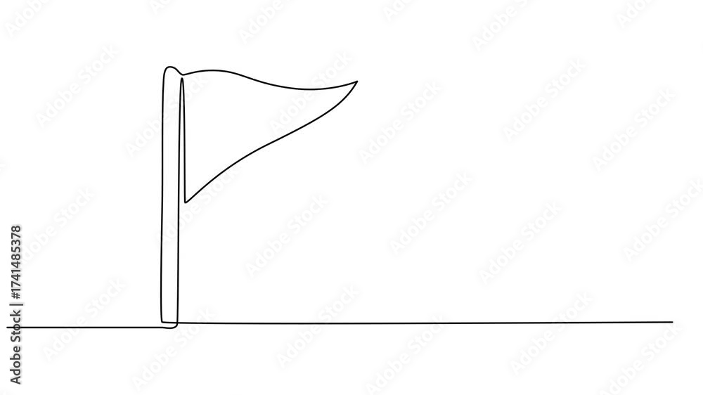 Animation of a single line drawing of a flag. Continuous contour ...