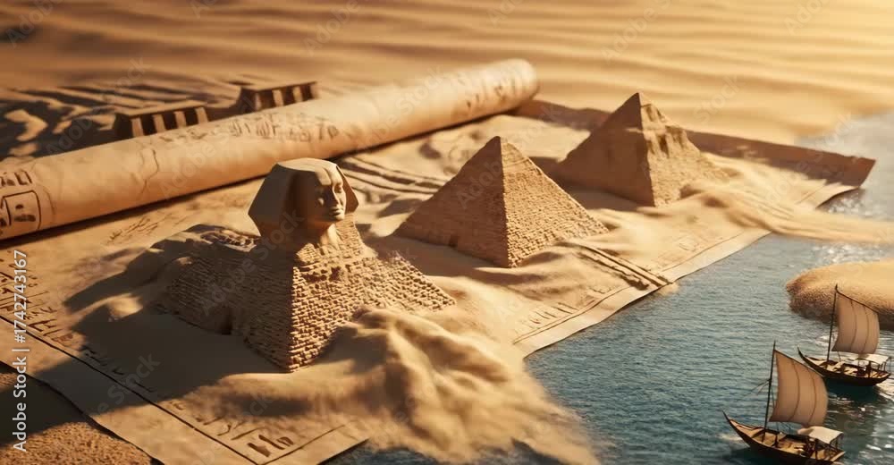 Magical cinematic animation of an ancient papyrus scroll revealing ...