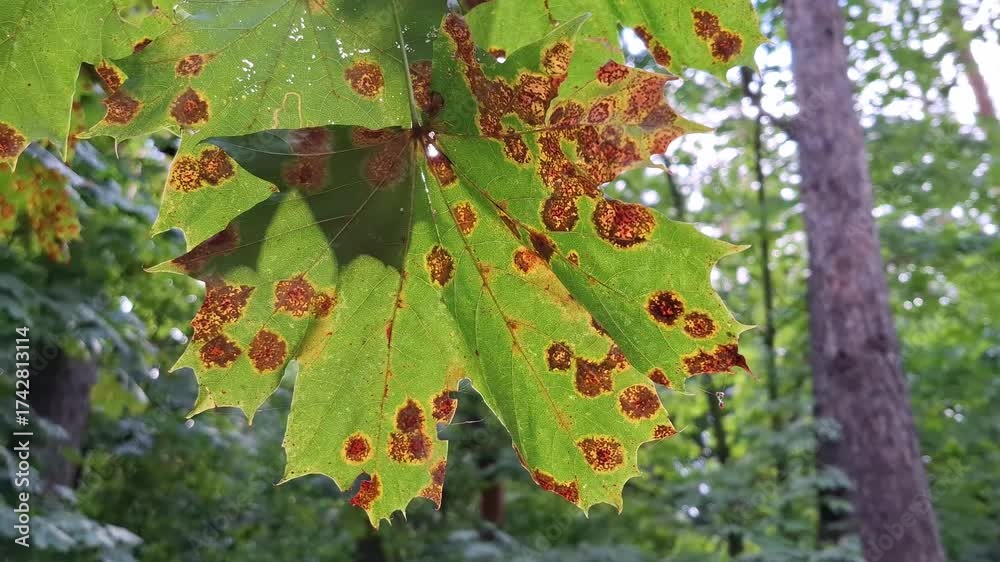 Green leaf. Fungal disease that affects maples. Rhytisma acerola ...