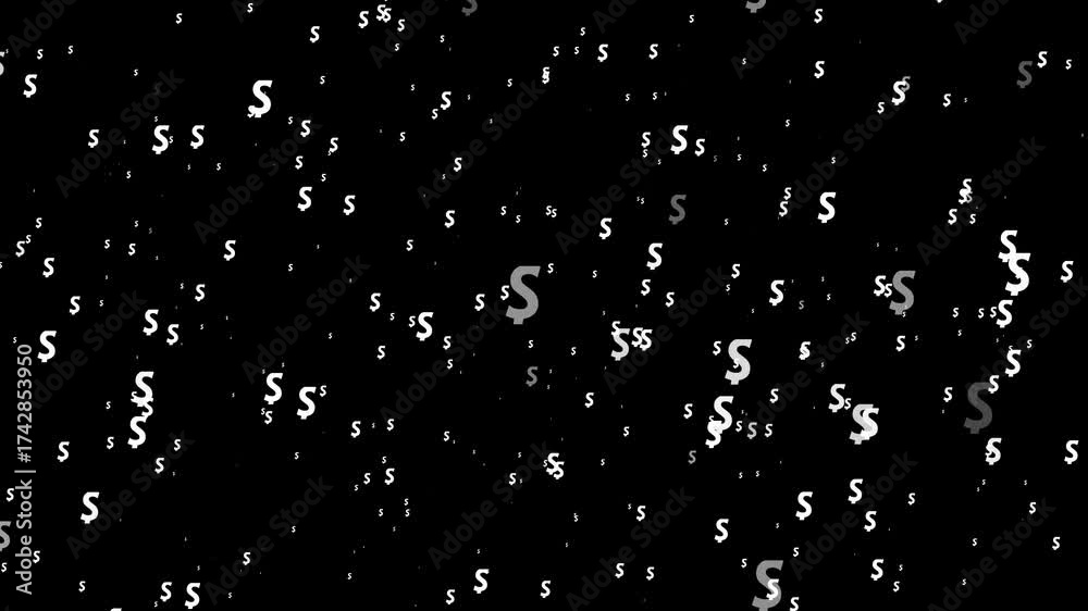 USA Dollar signs symbol Falling down animation on black screen ...