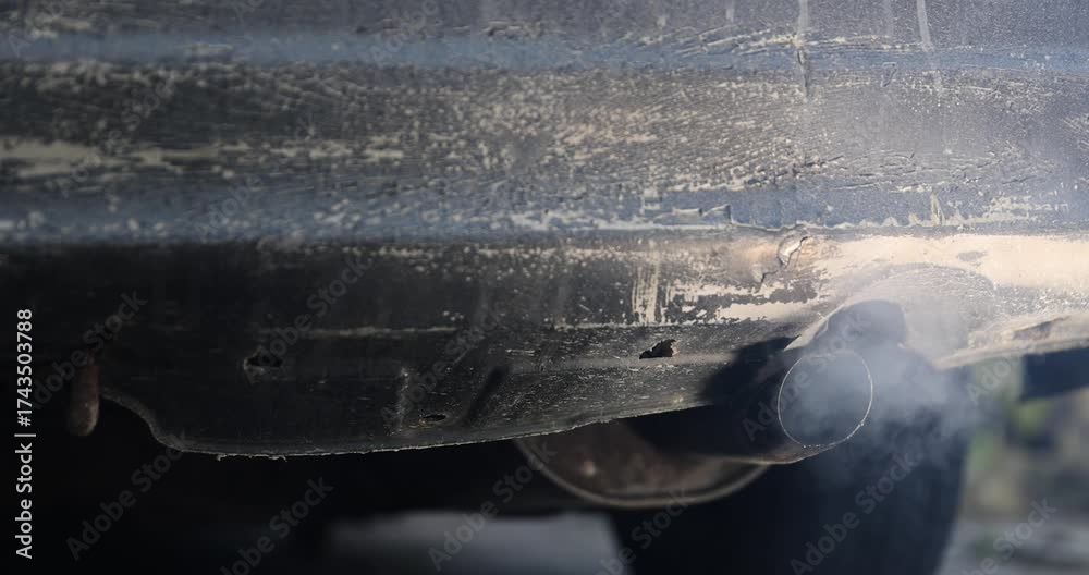 gray harmful smoke from the muffler of a car with an inoperable or not ...