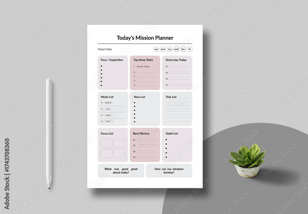 Todays Mission Planner Template Layout Stock Template | Adobe Stock