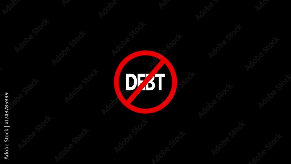 debt prohibition sign animation.4K motion animation , black background ...