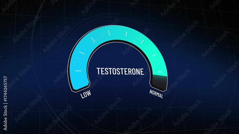 Animated testosterone level gauge moving from normal to low, hormone ...