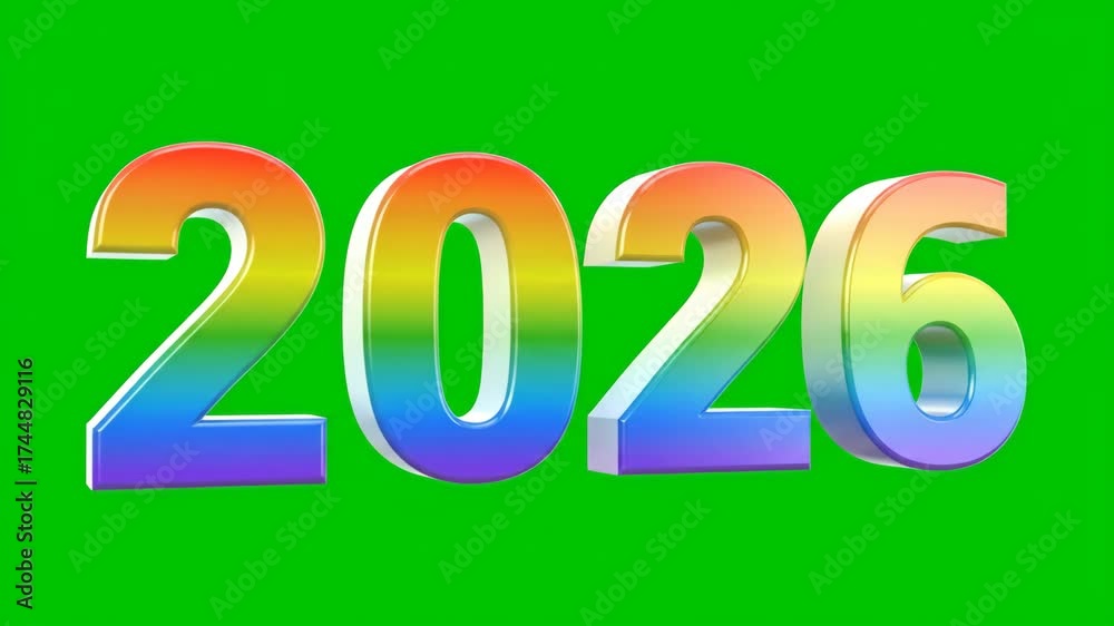 2026 Rainbow Text on Green Screen - This video features the number 2026 ...
