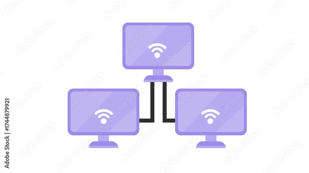 Computer network and wireless connection icon in a cartoon animation ...