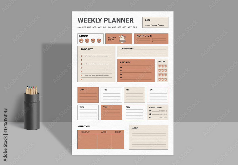 Weekly Planner Layout Stock Template | Adobe Stock