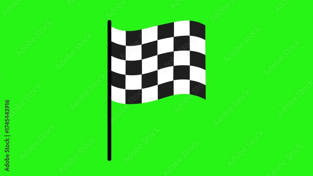 Checkered flag waving animation loop on green screen background Stock ...