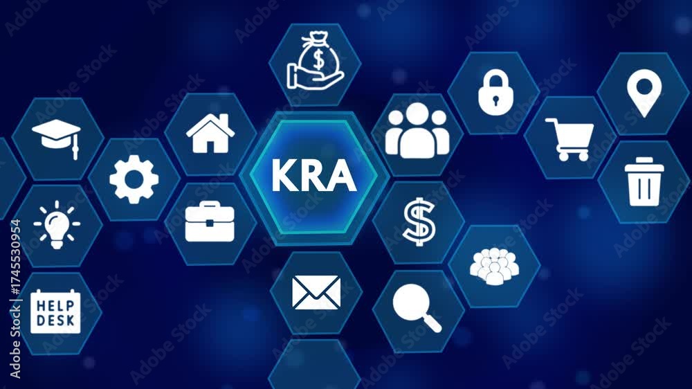 Minimalist KRA concept diagram with glowing pink nodes and icons on ...