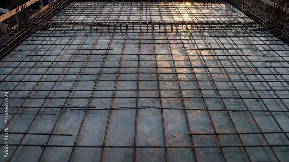 Steel rebar and wire mesh creating a framework for a reinforced ...
