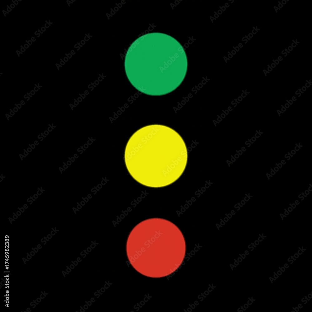traffic lights animation on black background. Red, Yellow and Green ...