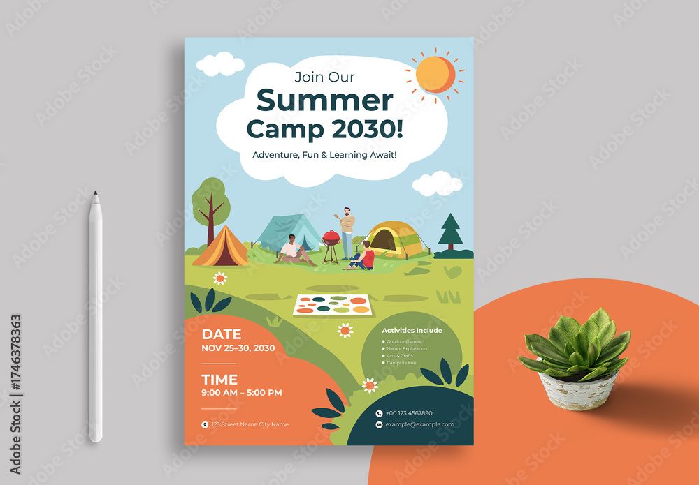 Summer Camp Flyer Layout Design Stock Template | Adobe Stock