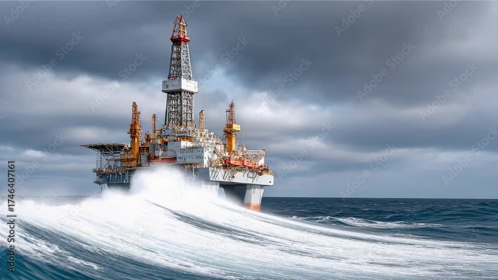 Drilling Rig at Sea: An industrial drilling rig cutting through ...