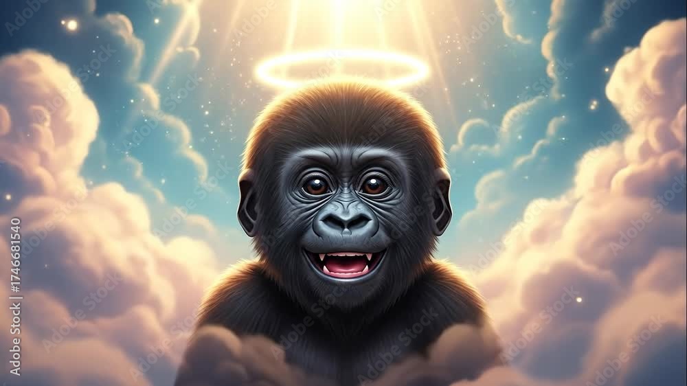 Angelic Gorilla in the Clouds - This video shows a happy cartoon ...