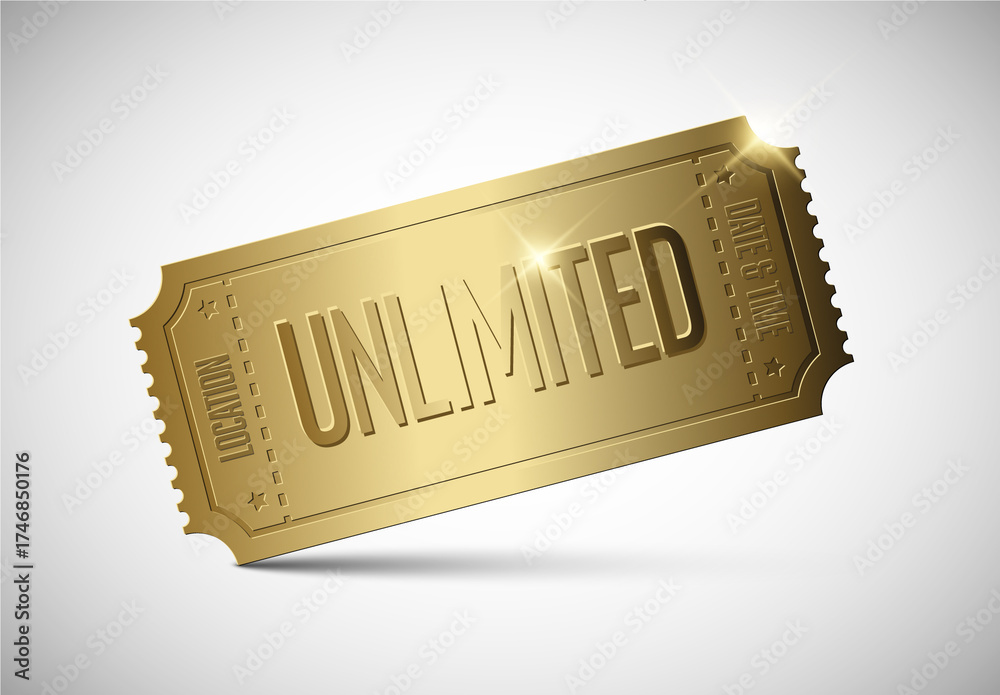 Shiny Golden Unlimited Ticket Template Illustration Stock Template ...