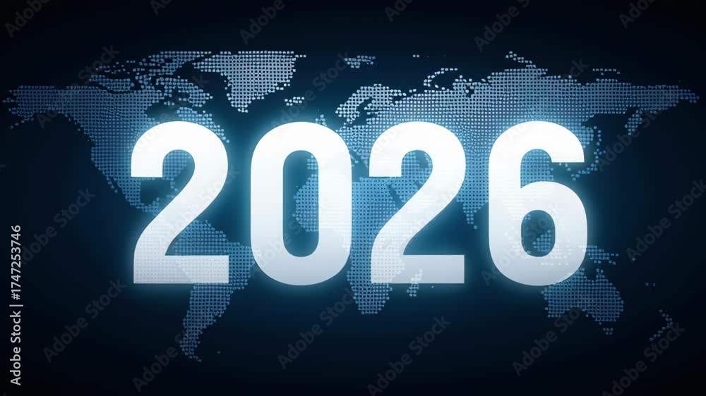 Integration goal 2026 glowing numeral world map futuristic digital ...
