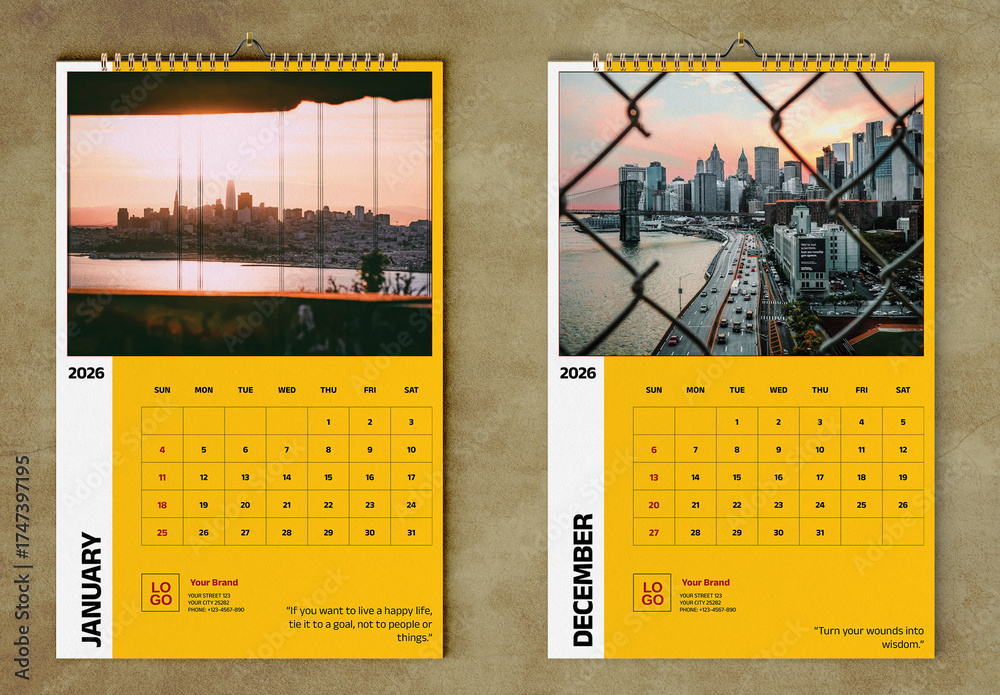 Yellow Street Photography Lifestyle Wall Calendar 2026 Tabloid Layout ...
