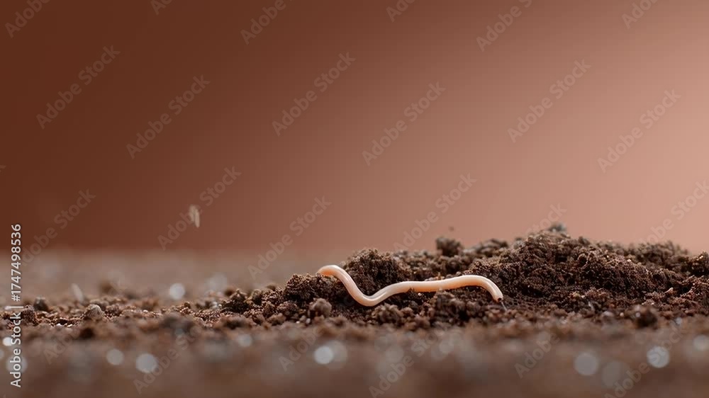 Earthworm digging close up in rich soil dirt showing natural farming ...