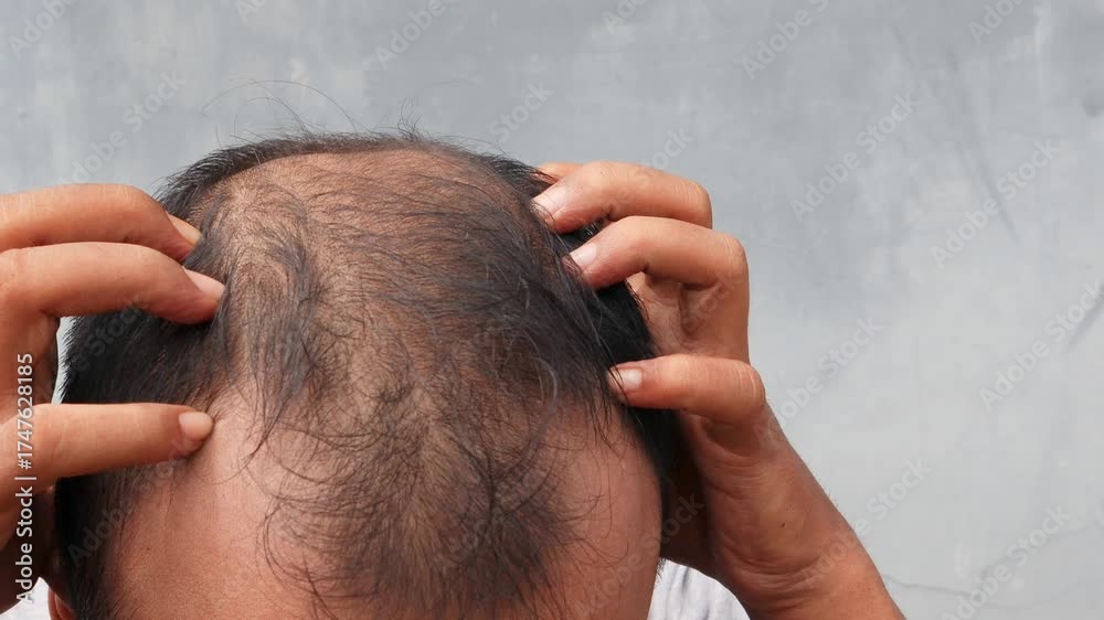 Asian Man with hair loss problems closeup,isolated. Alopecia balding ...