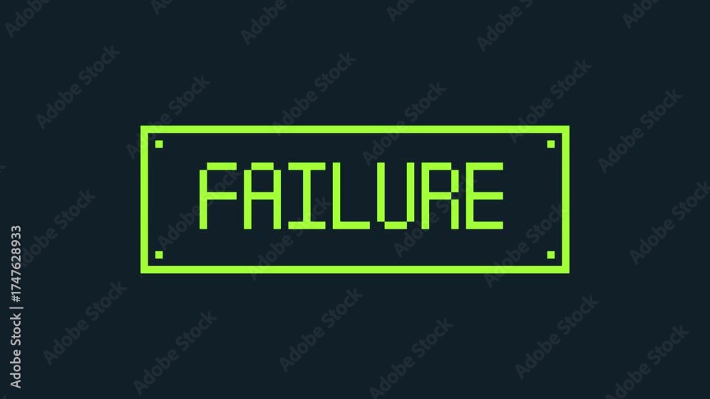 8-bit pixel art neon green game dialogue ui with failure text. looped ...