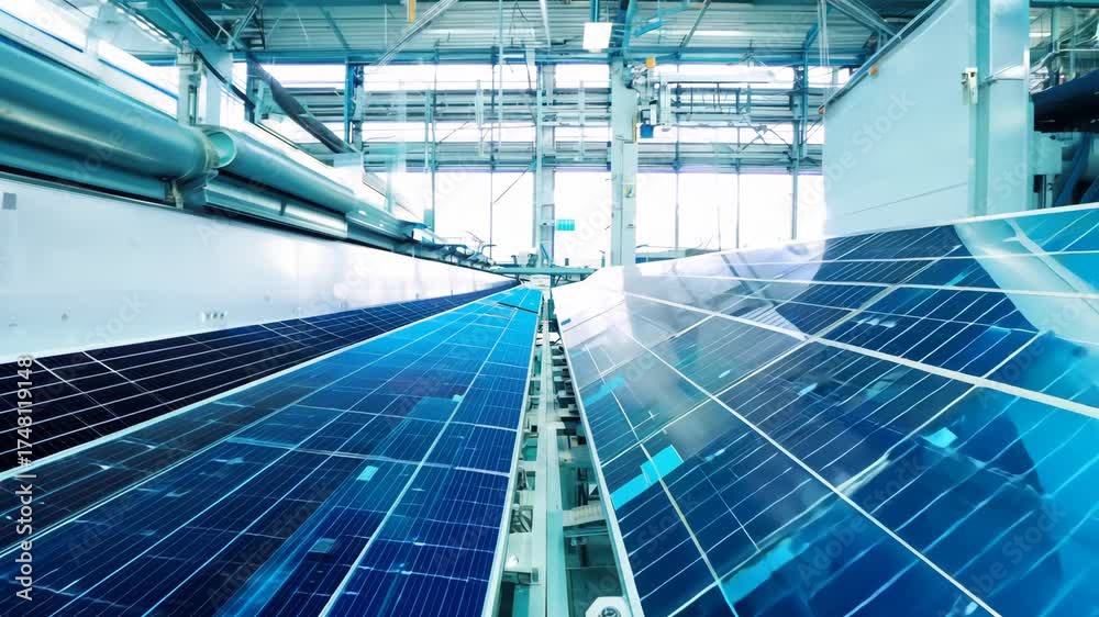 Solar cells factory hall modern manufacturing technology renewable ...