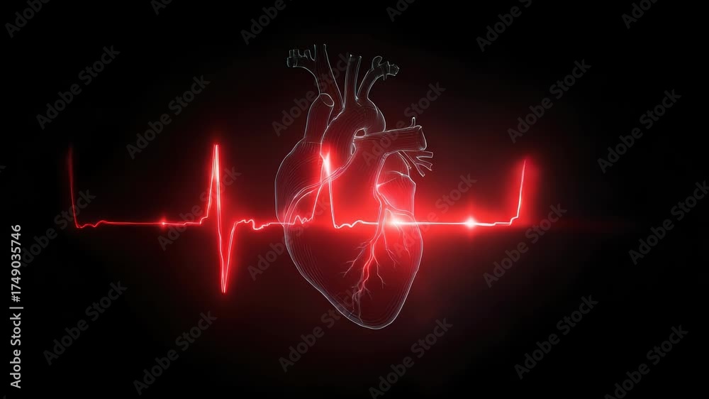 human heart shape with red cardio pulse line. Creative stylized red ...