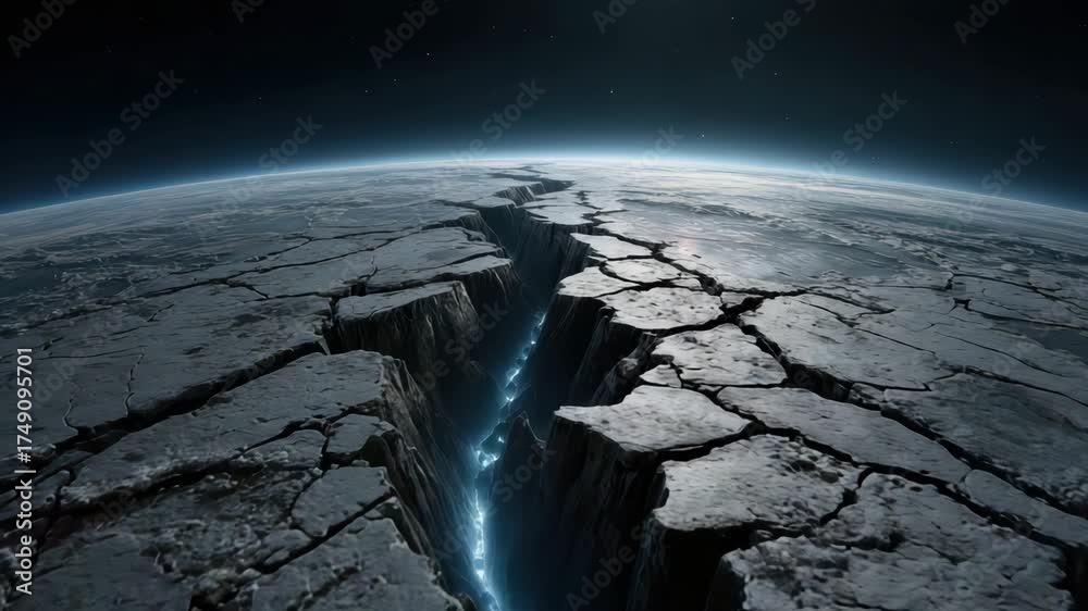 Massive crack earth surface deep fissure rocky terrain planet space ...