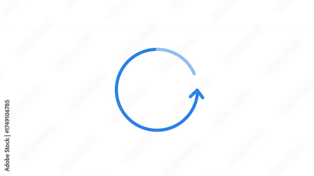 Rotating blue circular arrow loading animation. Refresh, reload ...