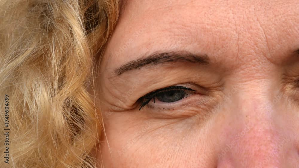 middle aged female's eye with drooping eyelid with patch for eyes ...