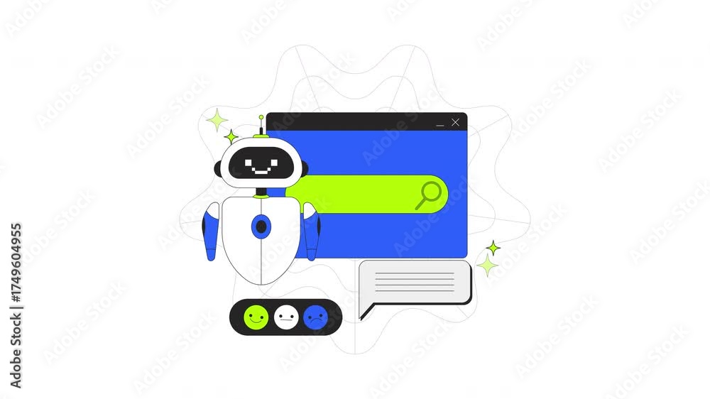 AI powered search bar 2D onboarding ui animation. Artificial ...