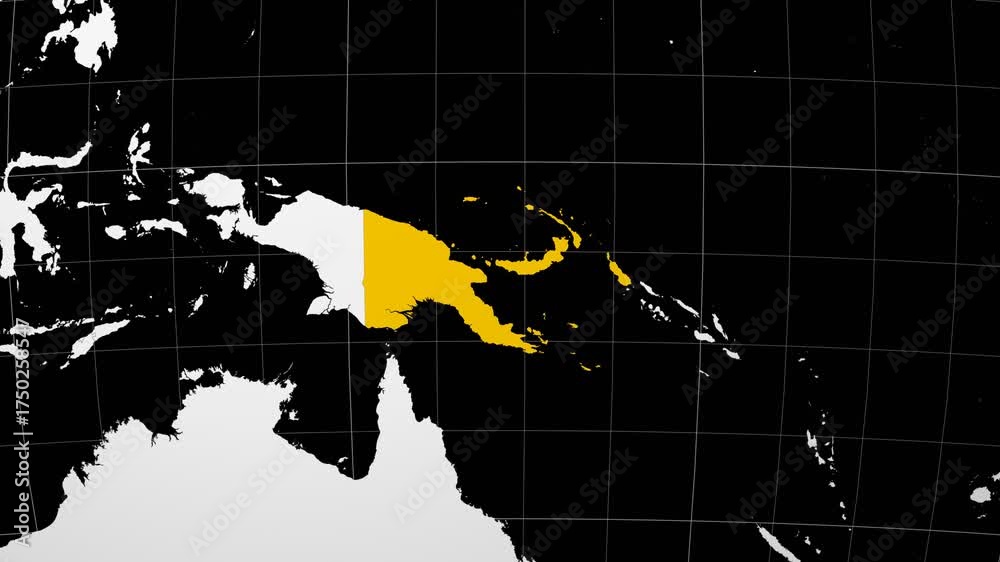 Papua New Guinea map. Animated zoom into the country on the Globe in ...