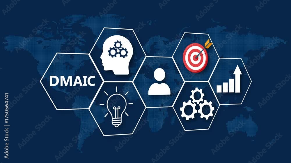 DMAIC Business Process Improvement Concept with Global Map and Icons ...