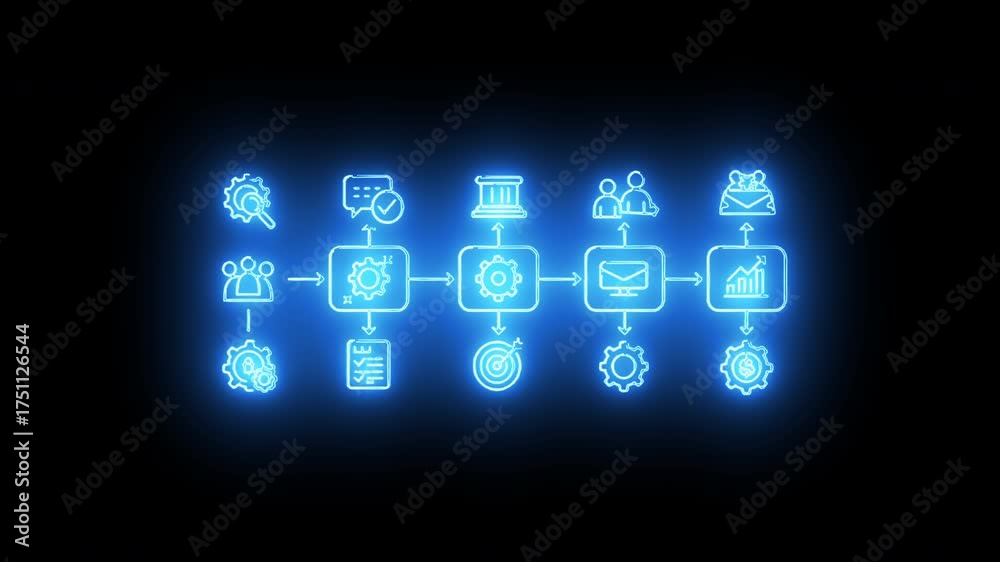 Business strategy and workflow optimization concept shown as a glowing ...