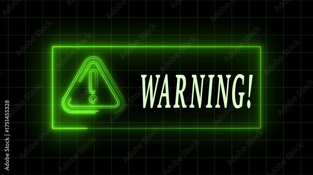 Neon warning Reacting attention icon animation glowing neon blue color ...