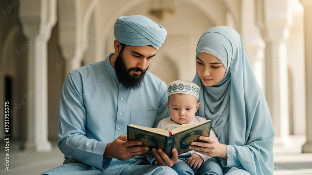 Muslim family reading the quran together, fostering faith and ...
