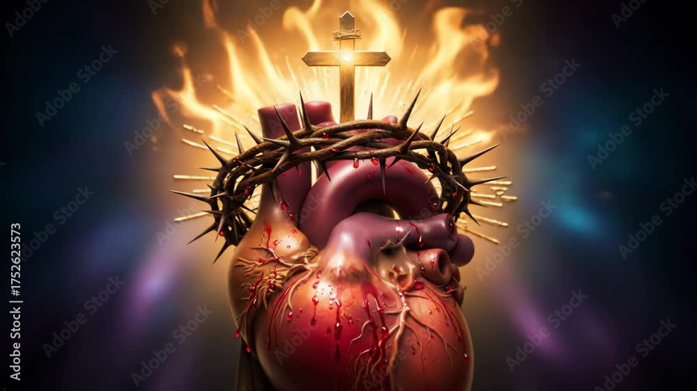 Heart with Crown of Thorns and Cross - This striking video depicts a ...