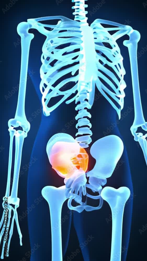 Pelvis with inflamed joint, Detailed pelvis and hip joint visualization, Illustration of pelvis ...