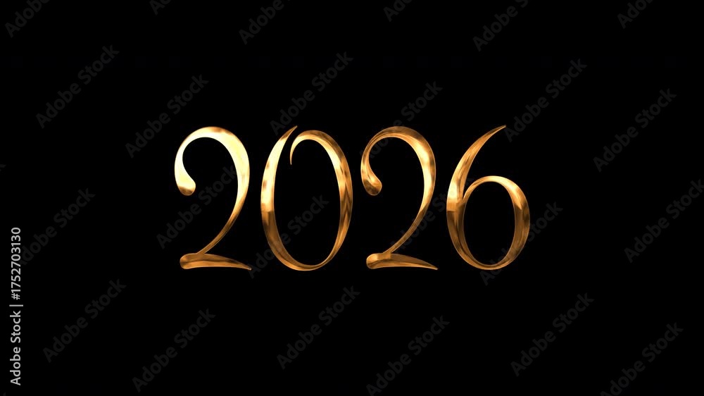 Golden number 2026 in elegant style against black background, perfect ...