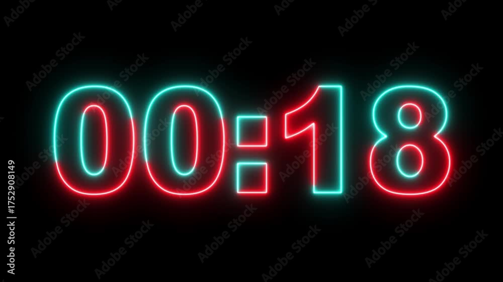 Neon line Digital Countdown. Countdown Timer Indication. Three Minute ...