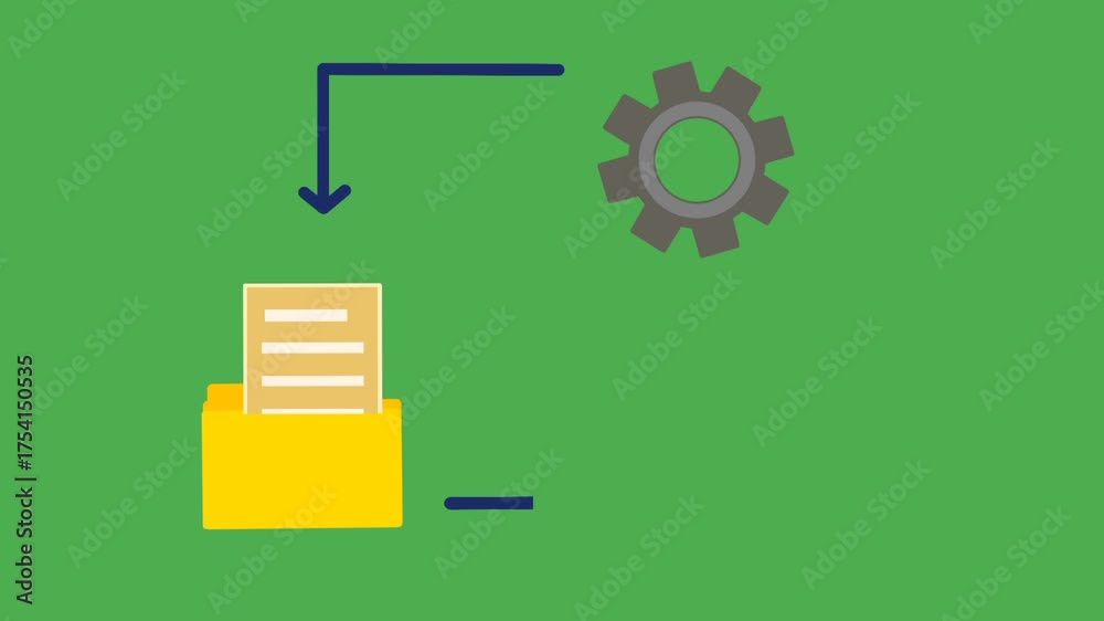 Animated document management concept. Spinning gear with folder icon ...