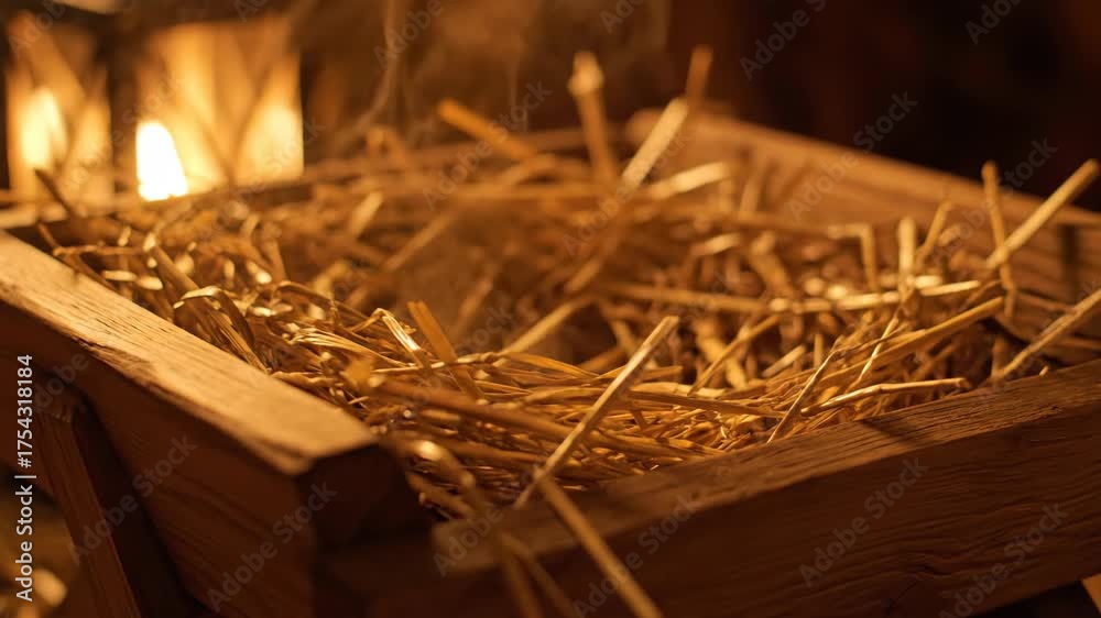Rustic Wooden Manger with Golden Straw A Symbol of Humble Beginnings ...
