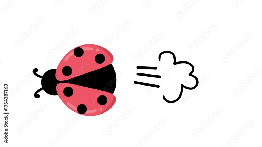 Animated of a red ladybug taking off and flying quickly, leaving a ...