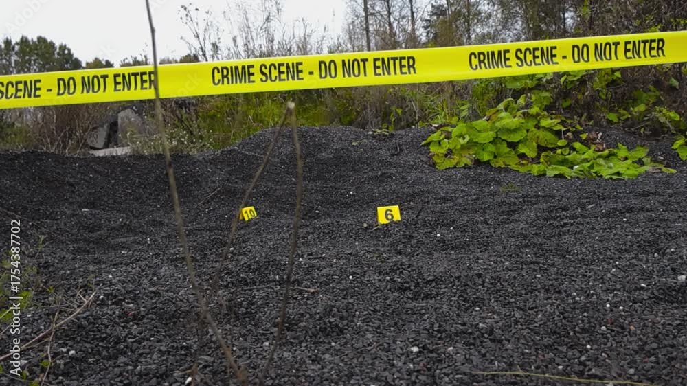 Yellow police line or forensic investigation crime scene tape pulled in ...